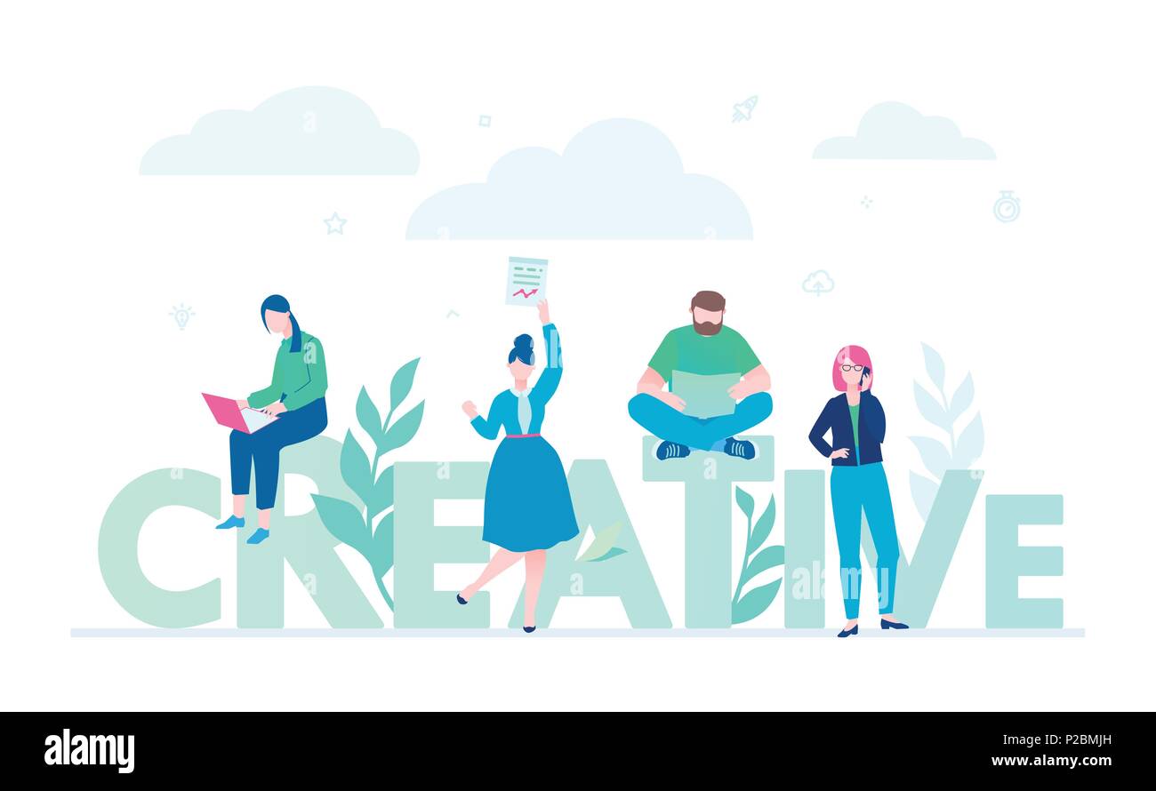 Creative group - flat design style colorful illustration on white ...