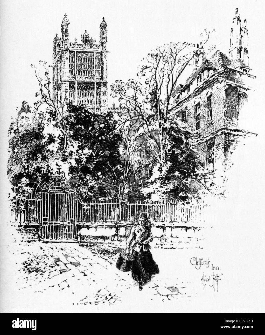 . English: Herbert Railton's illustration of Clifford's Inn . circa ...