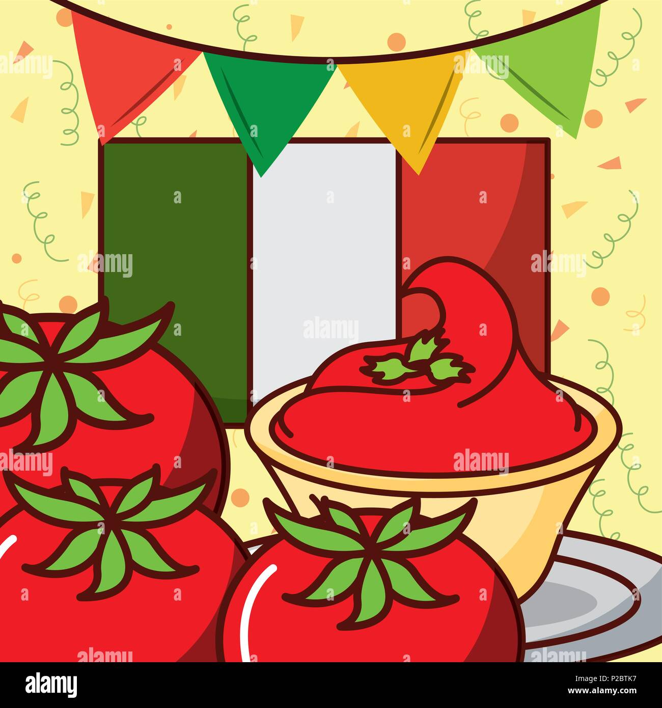 sauce tomatoes fresh mexican food flag mexico decoration vector ...