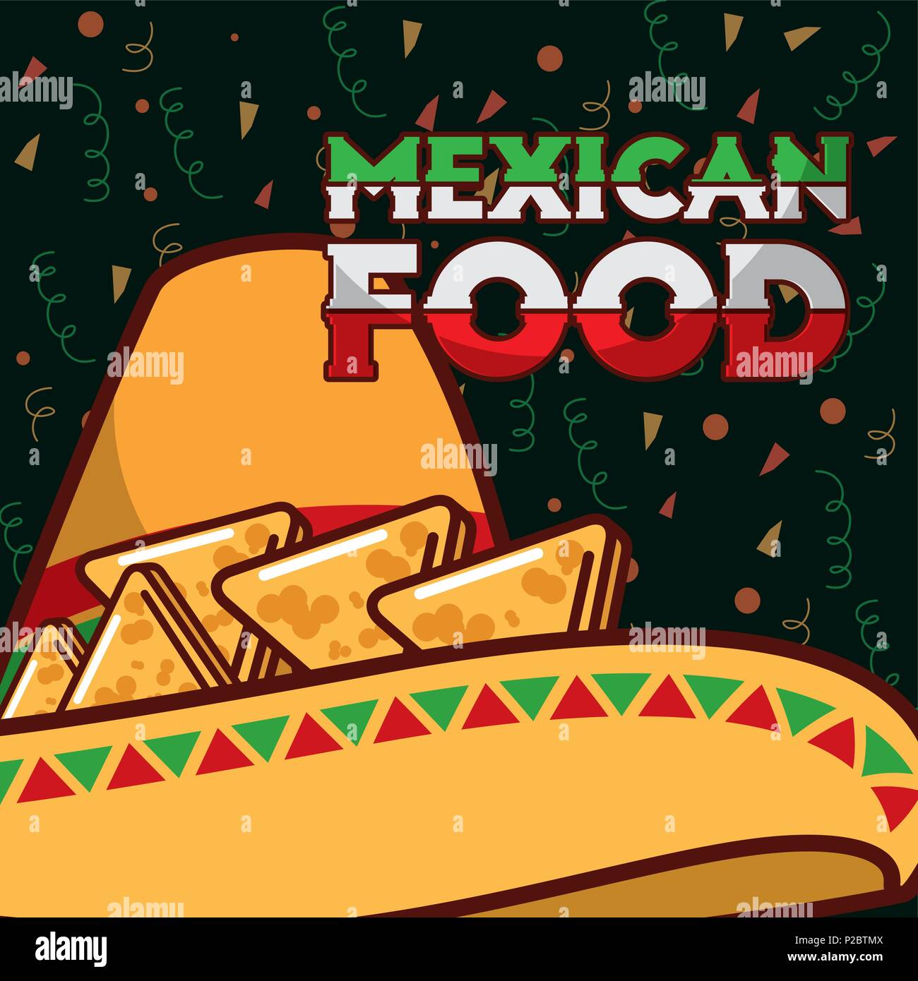 traditional hat and nachos mexican food vector illustration Stock ...