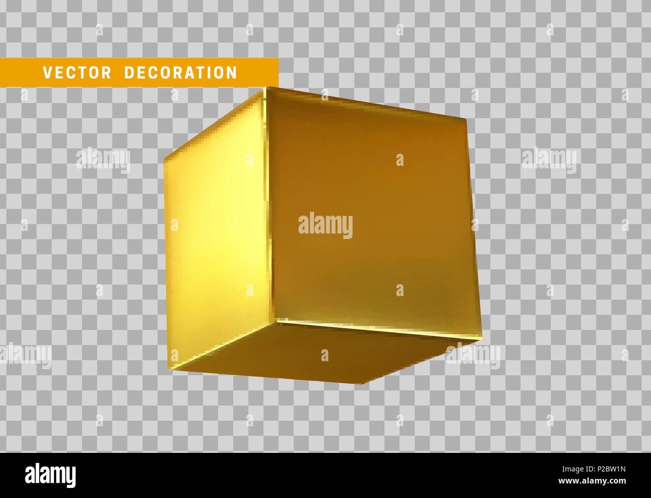 Golden 3d cube, geometric gold square isolated realistic on transparent ...