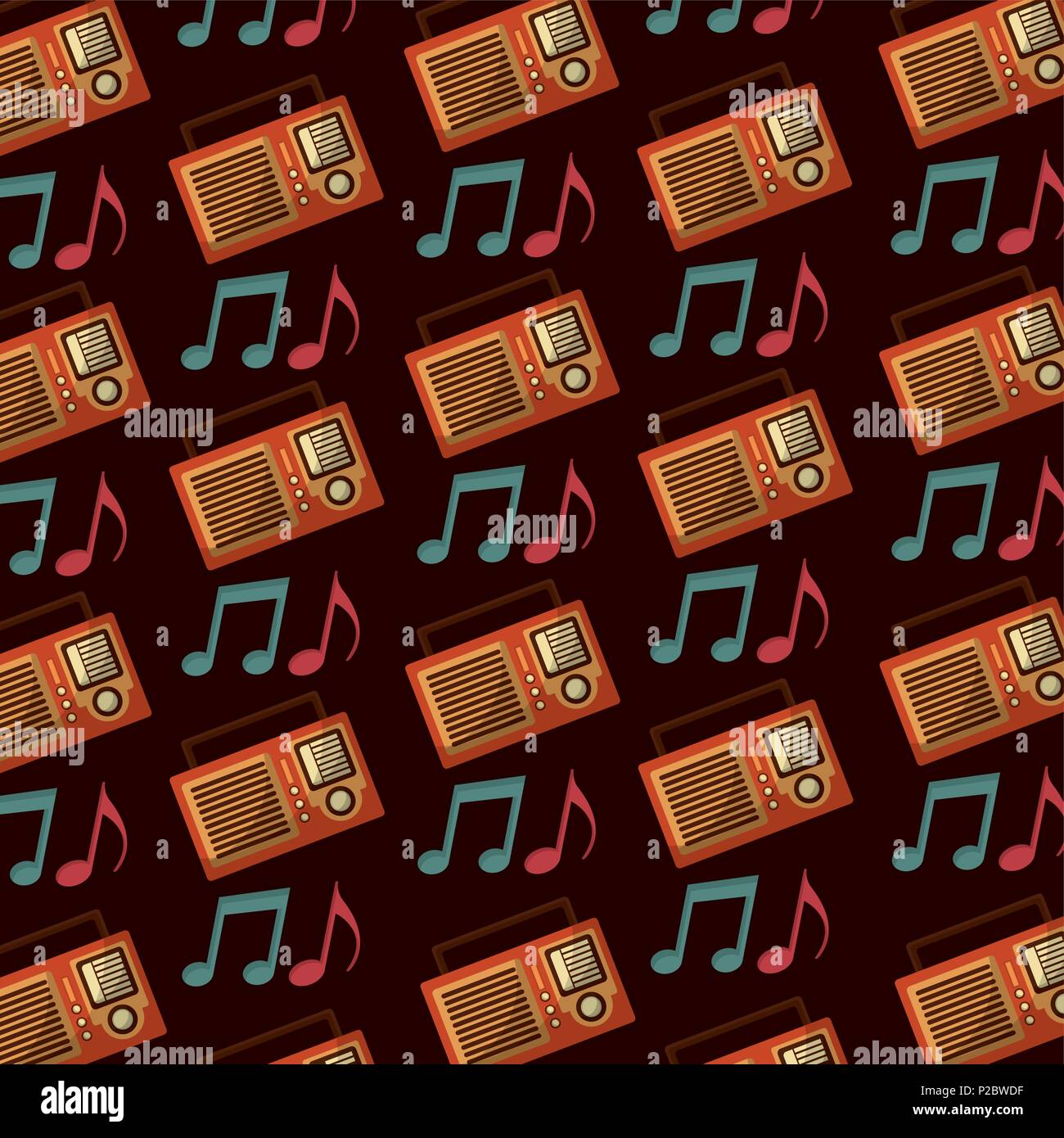 retro vintage radio music notes device background vector illustration ...