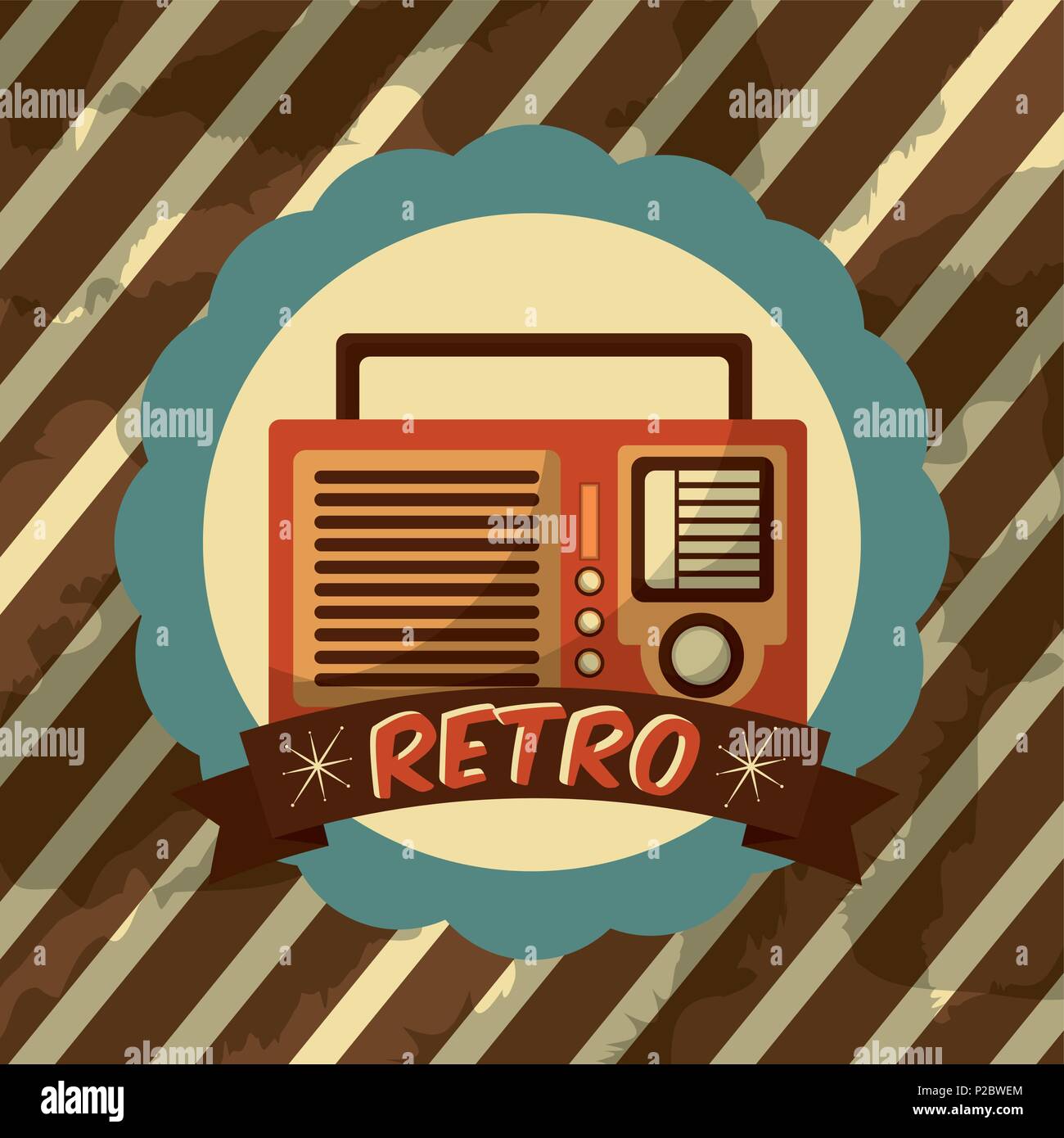 retro vintage radio audio music device emblem vector illustration Stock ...