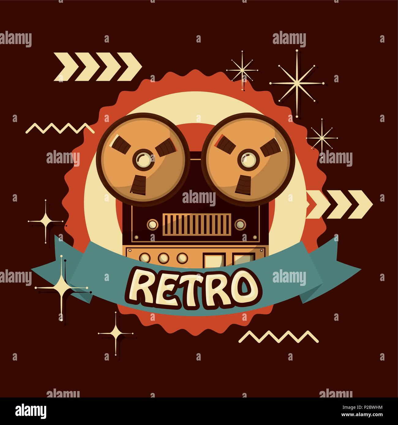 retro vintage reel to reel play recorder emblem vector illustration ...