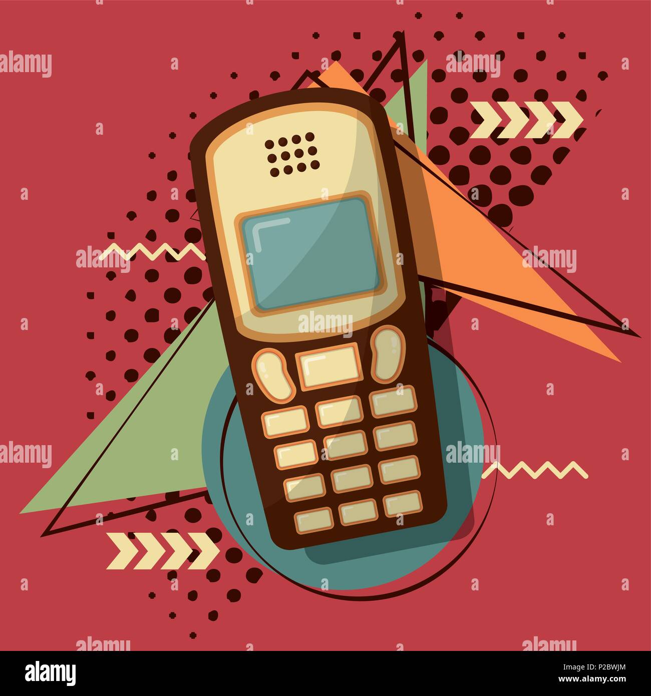 retro vintage mobile cellphone memphis background vector illustration ...