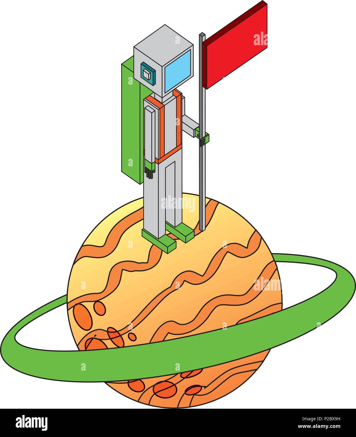 astronaut holding flag on the planet vector illustration isometric ...