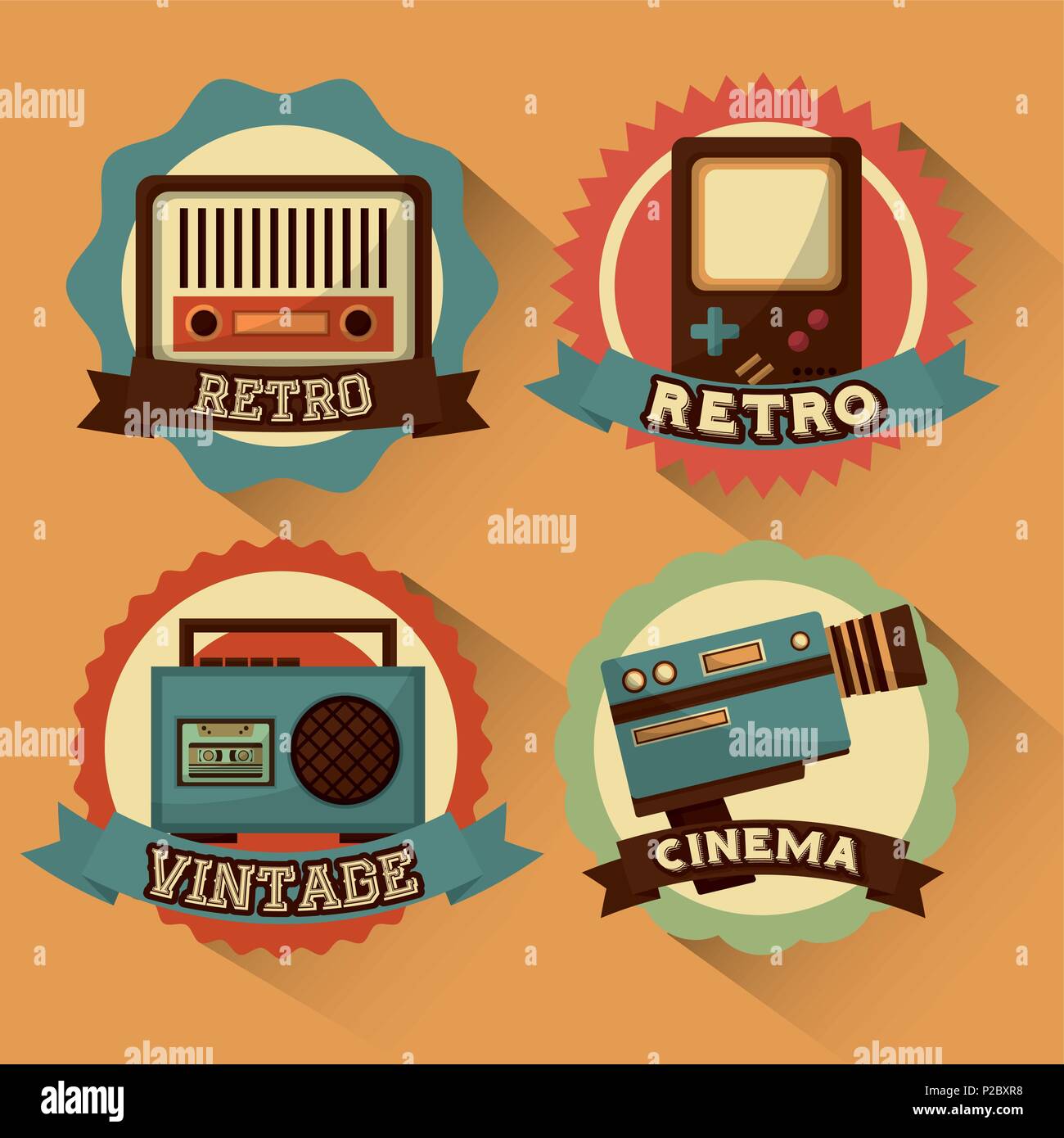 set of retro vintage devices classic design vector illustration Stock ...