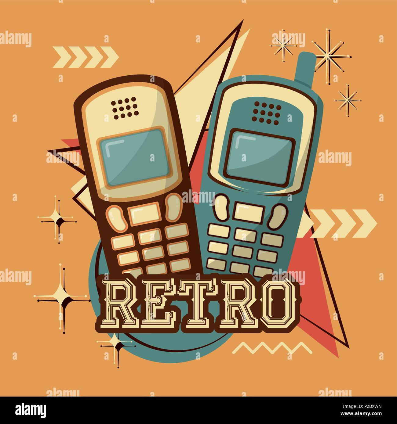 cellphones technology retro vintage design vector illustration Stock ...