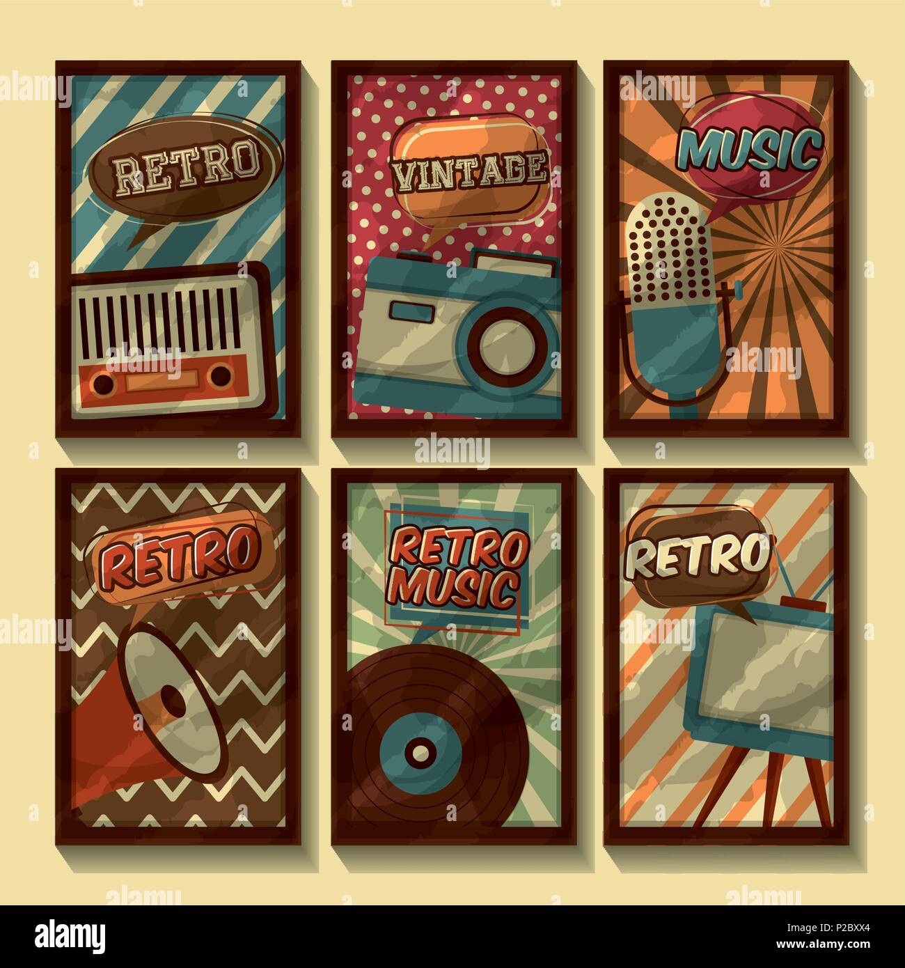 set of retro vintage devices classic design vector illustration Stock ...