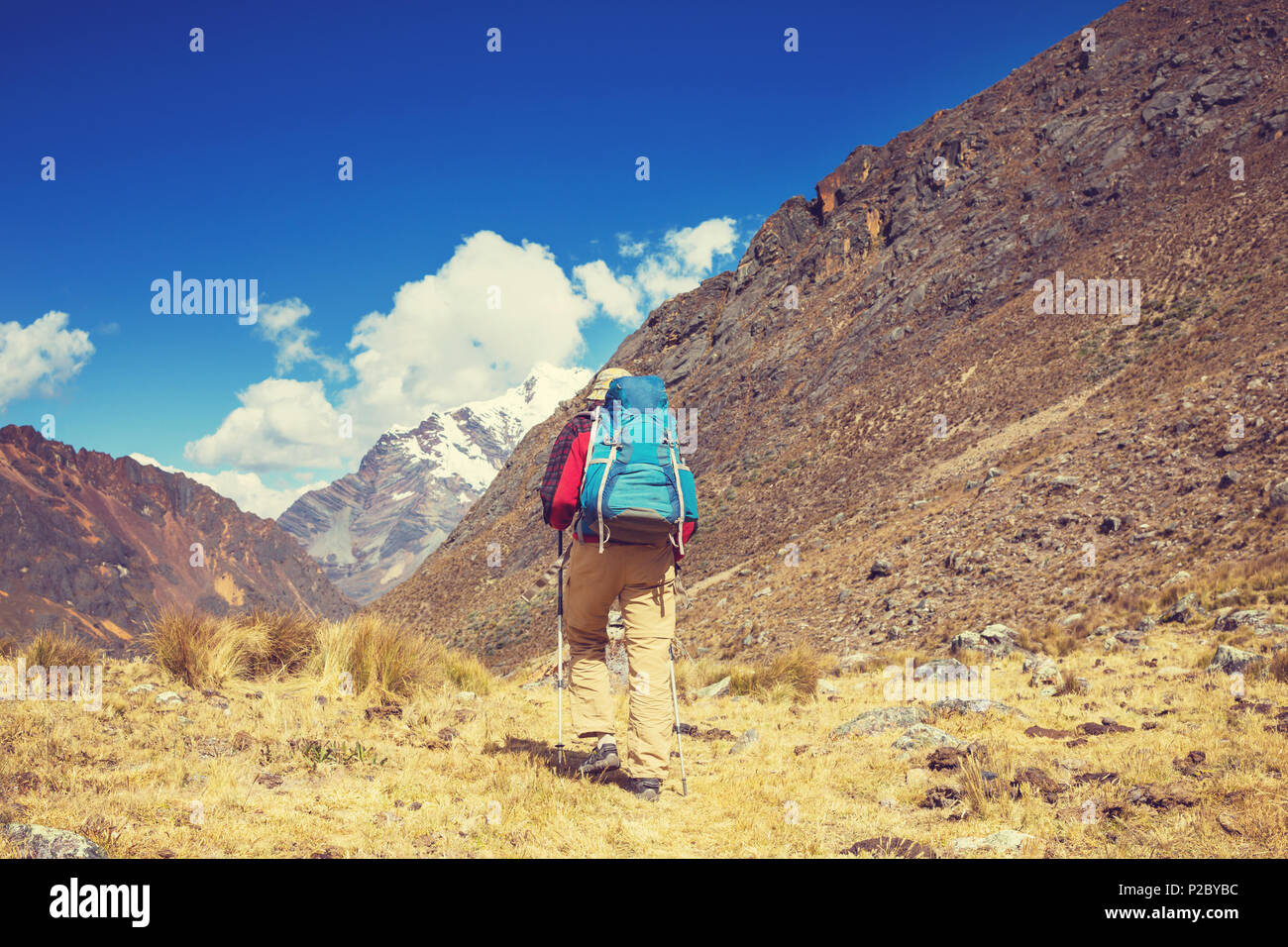 Hiking scene in Cordillera mountains, Peru Stock Photo - Alamy