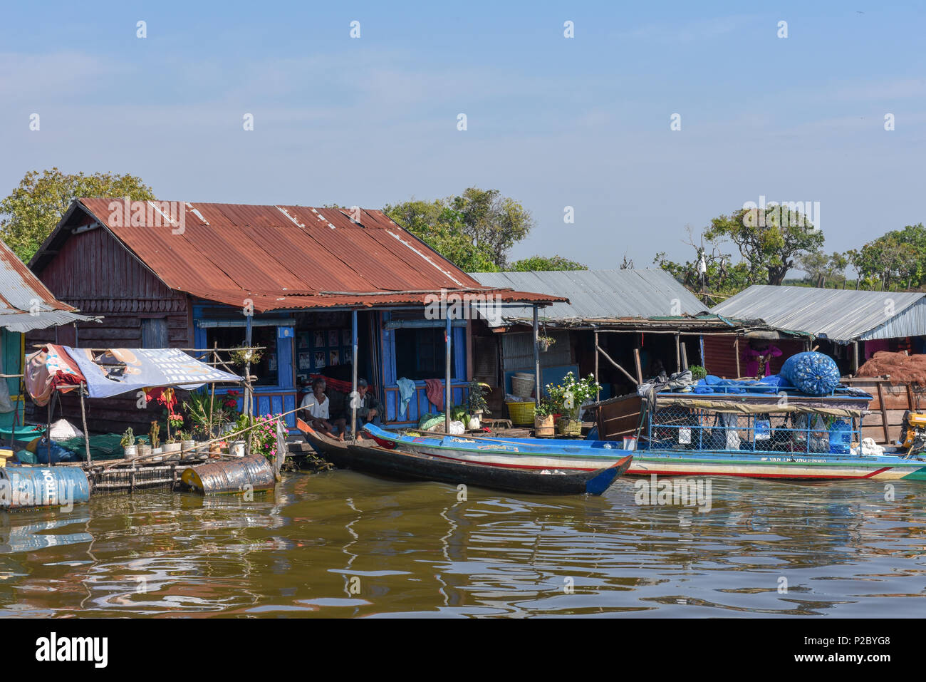 The floating village on the water of Tonle Sap lake, Cambodia Stock ...