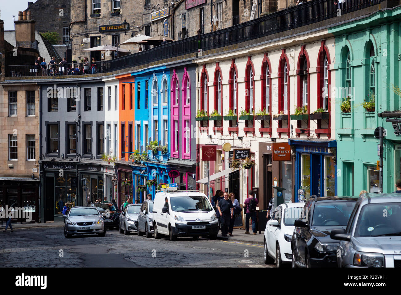 Colourful buildings on West Bow, Edinburgh old town UNESCO World ...