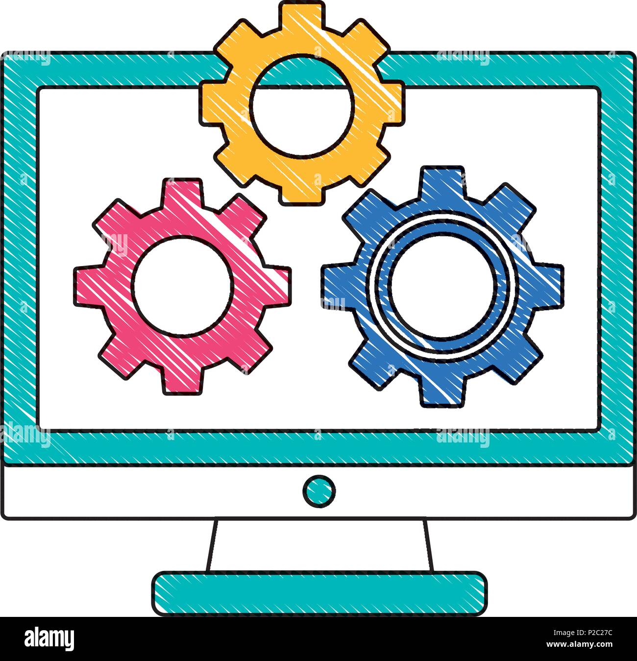 monitor computer with gears isolated icon Stock Vector Image & Art - Alamy