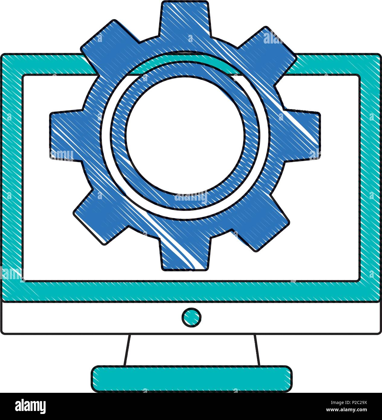 monitor computer with gear isolated icon Stock Vector Image & Art - Alamy