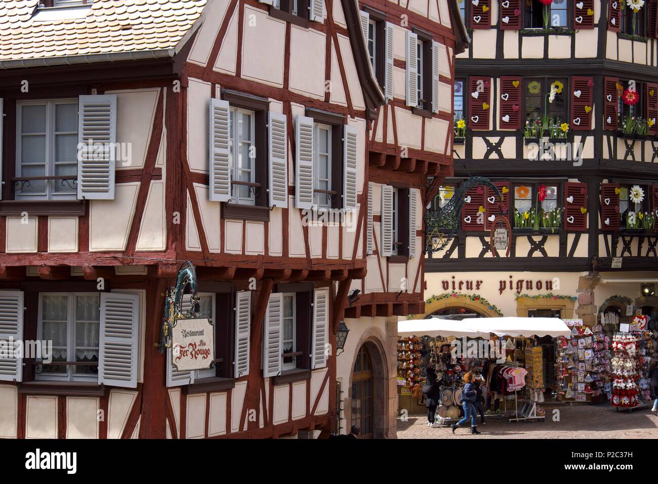 France, Haut Rhin, Colmar, Rue des Marchands, timbered houses, Easter ...
