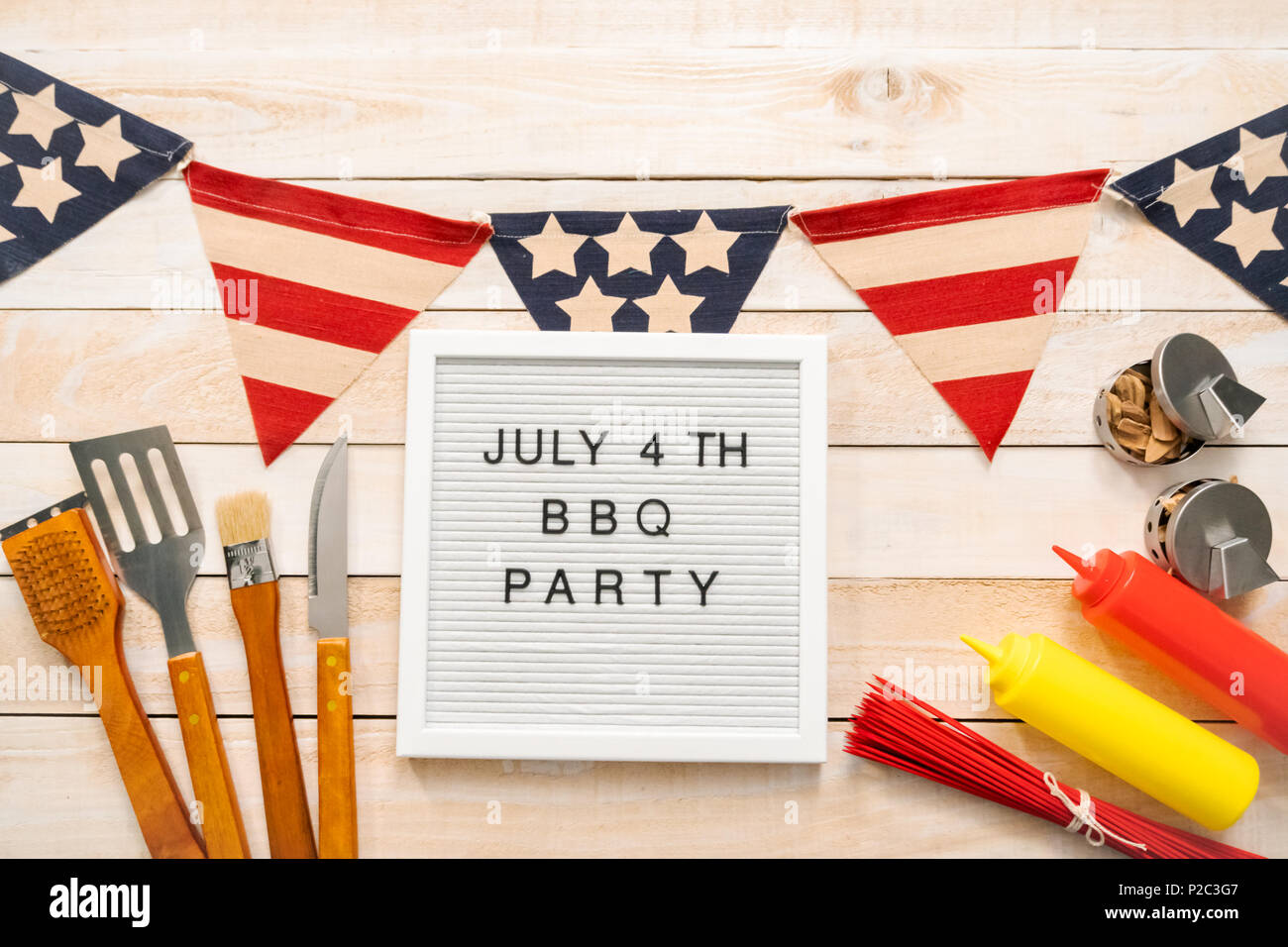 July 4th BBQ Party sign on a white mamo board Stock Photo - Alamy