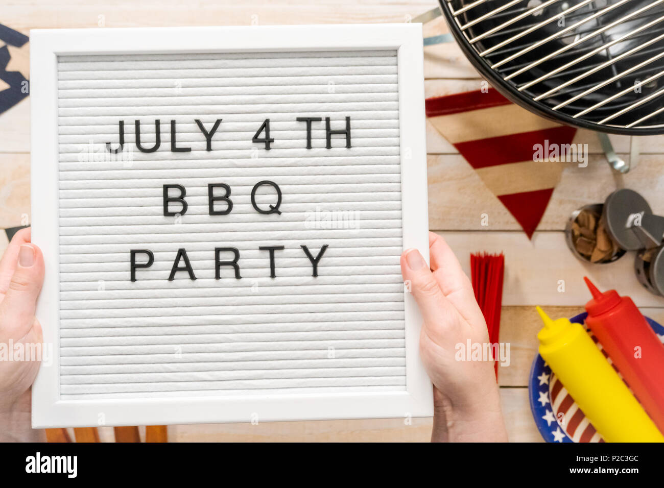 July 4th BBQ Party sign on a white mamo board Stock Photo - Alamy