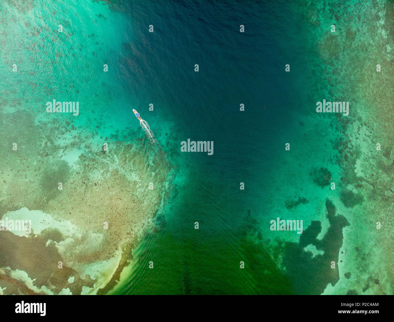 Aerial view of boat over coral reef Stock Photo - Alamy