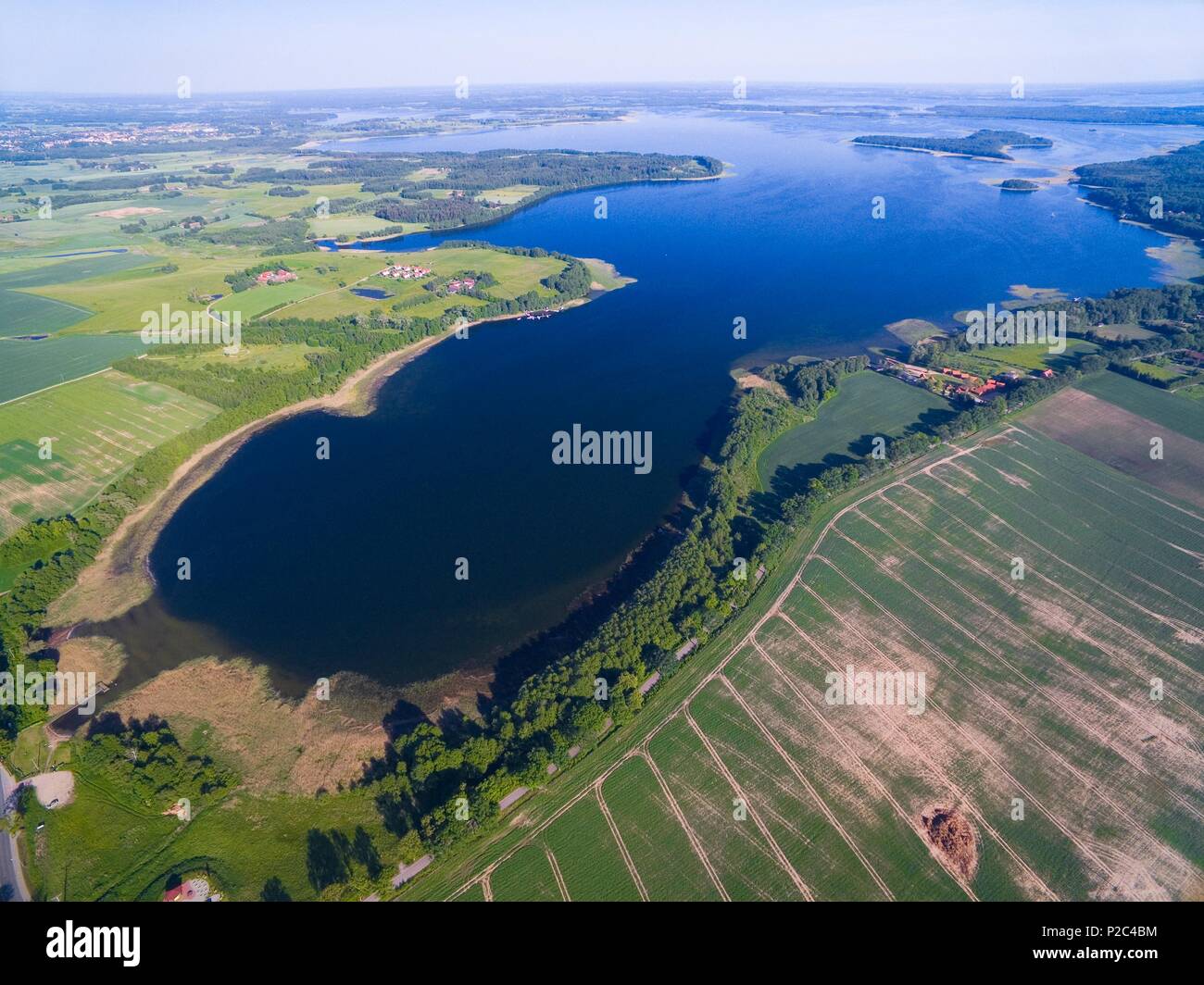 Aerial view of beautiful landscape of lake district, Mamry Lake in the ...