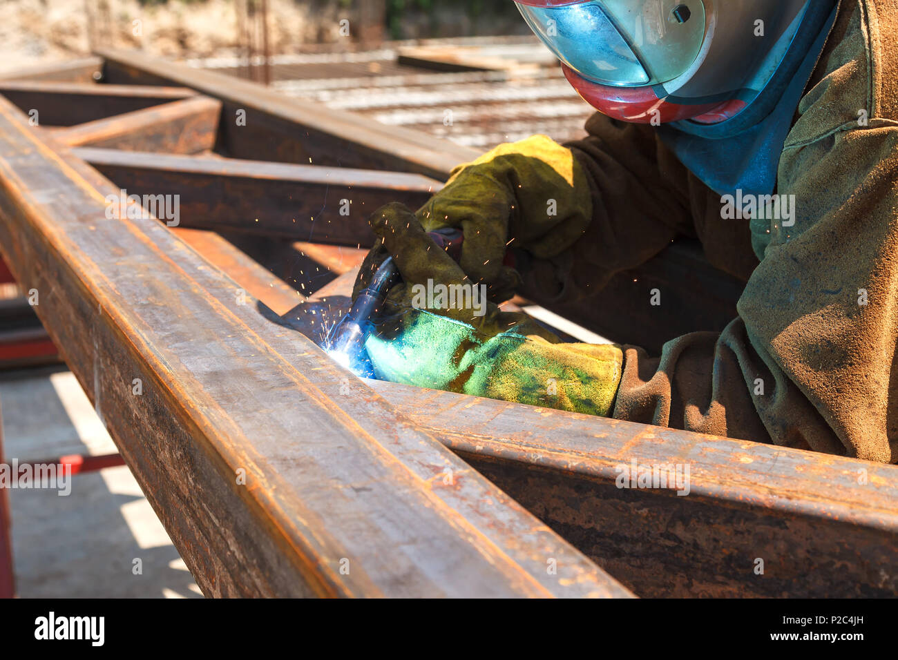 Welding work, welder welding metal material in heavy industry ...