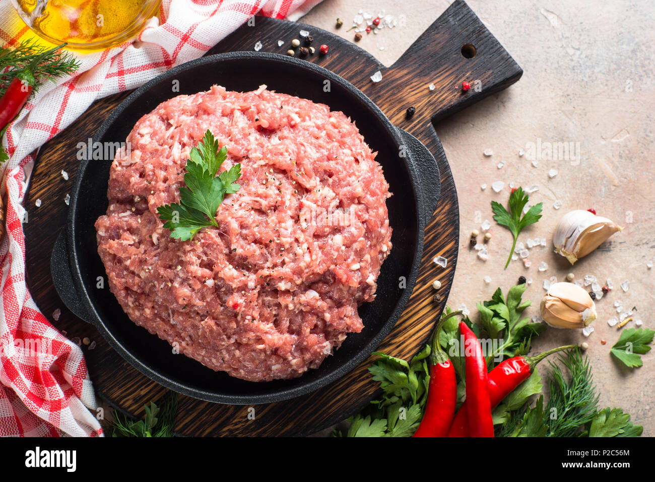 Minced meat and ingredients Stock Photo - Alamy
