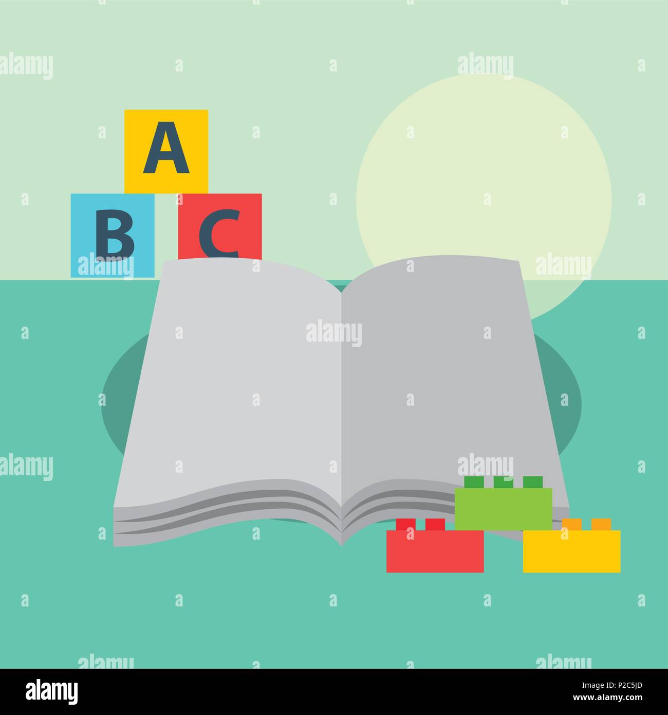 open book blocks alphabet and plastic pieces bricks Stock Vector Image ...