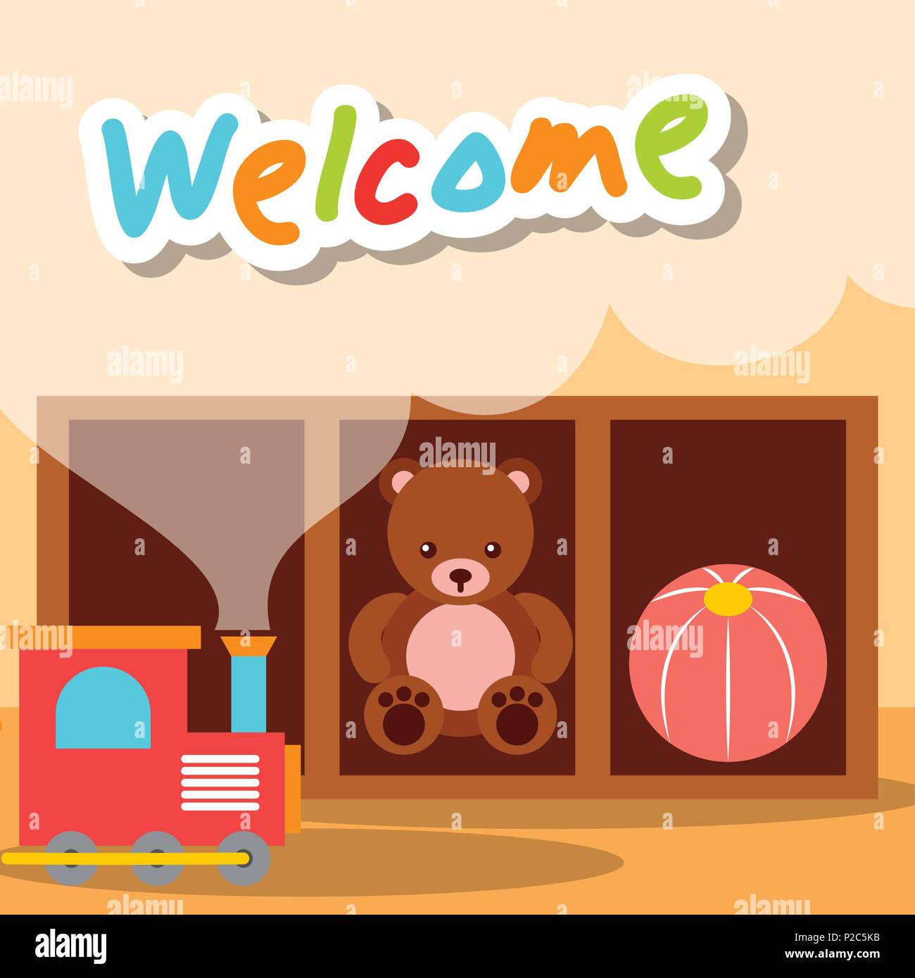 welcome kindergarten toys bear train and ball Stock Vector Image & Art ...