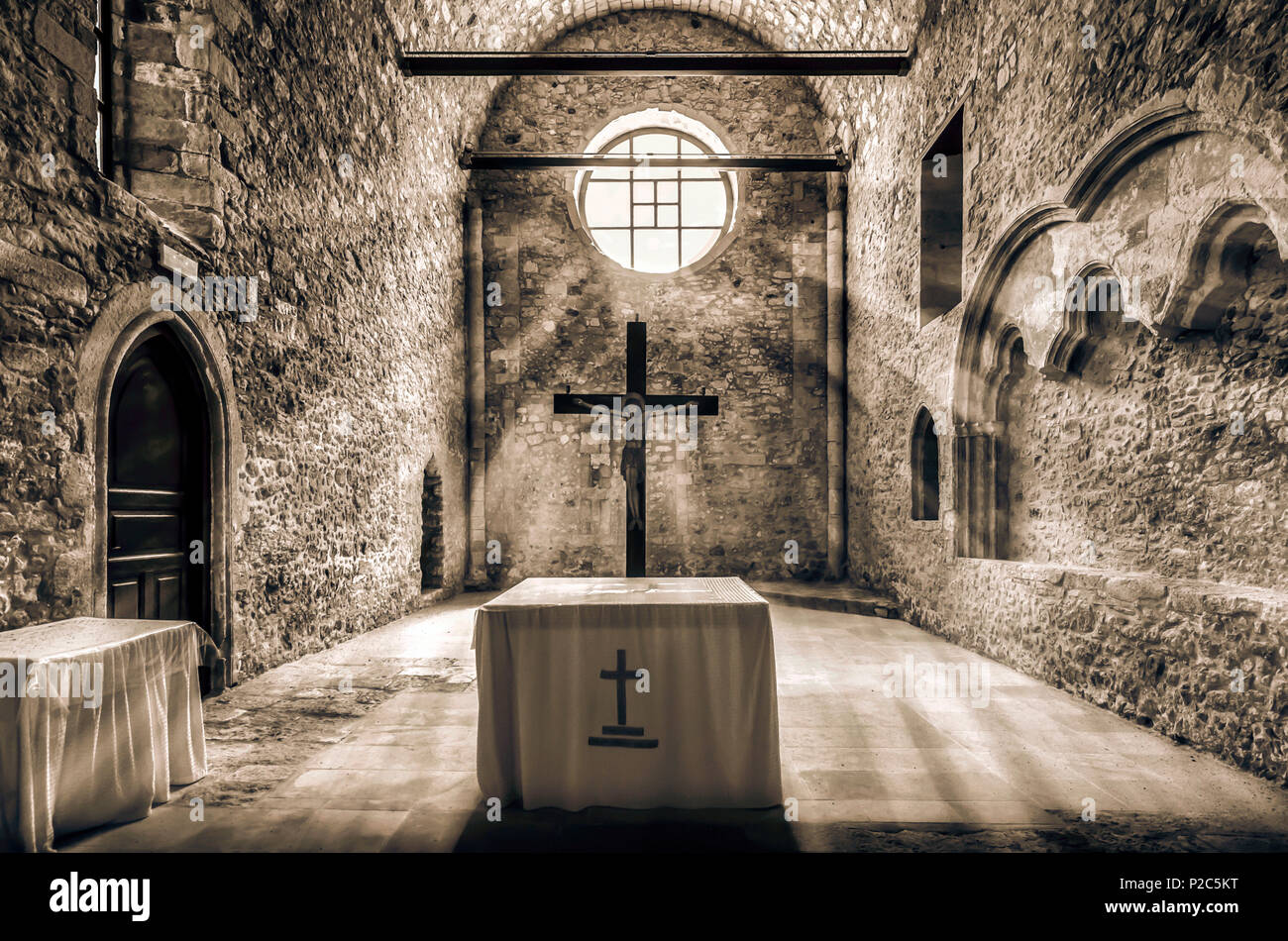 Heraklion, Crete / Greece. Sun rays are entering through a round window ...