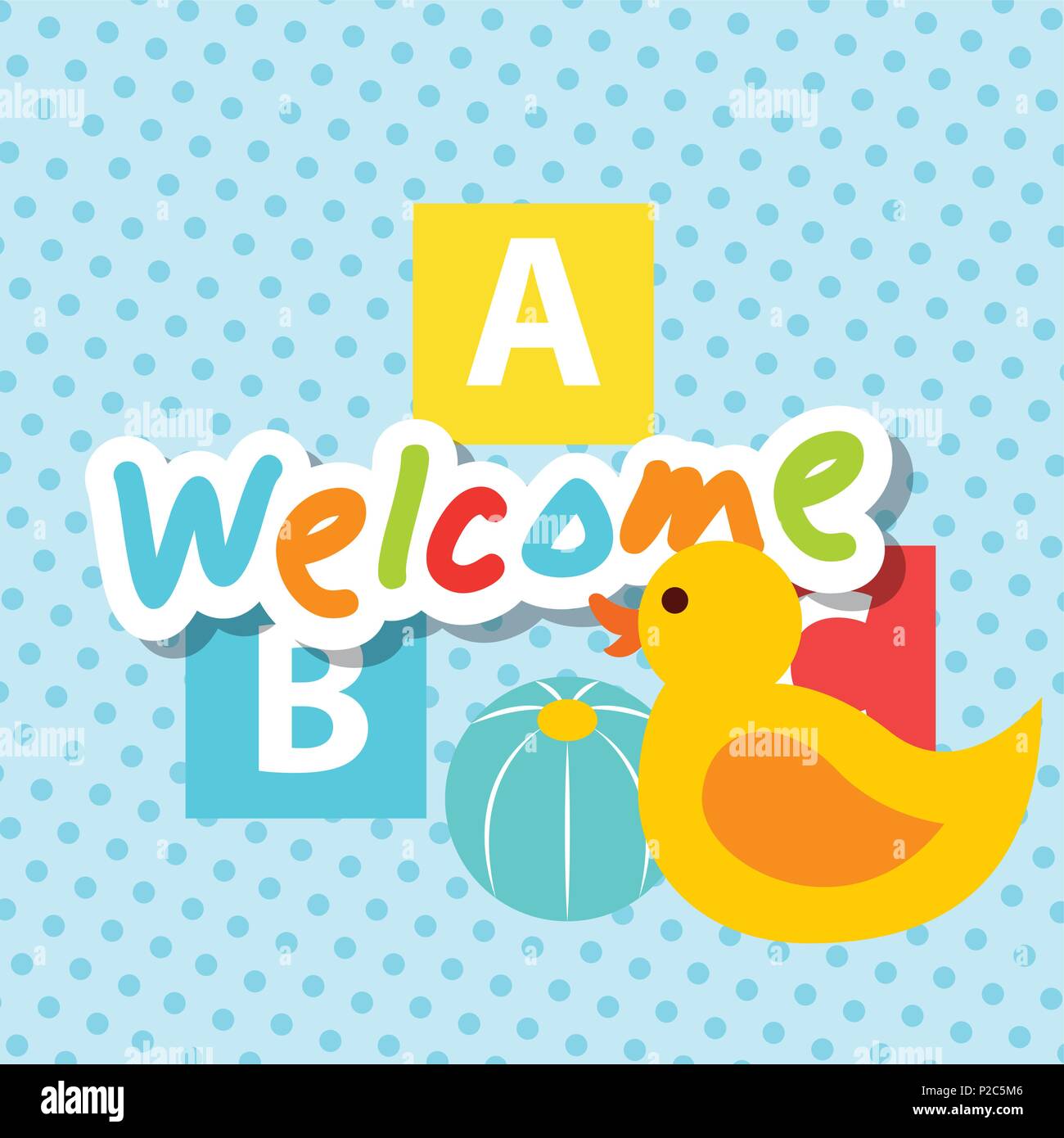 welcome text rubber duck ball and blocks alphabet Stock Vector Image ...