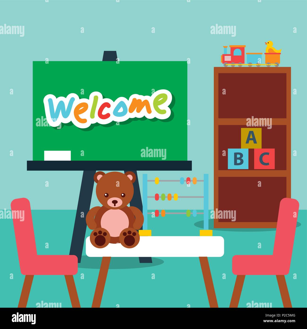 classroom kinder chalkboard teddy abacus blocks alphabet shelf Stock ...