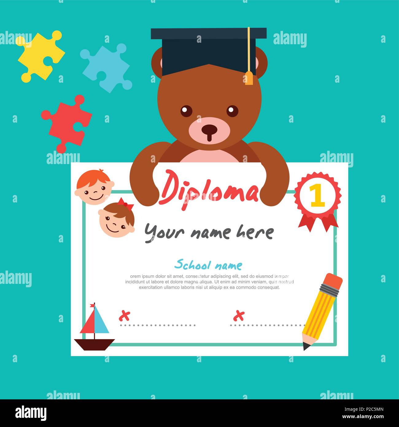 cute bear teddy with graduation cap holding diploma Stock Vector Image ...