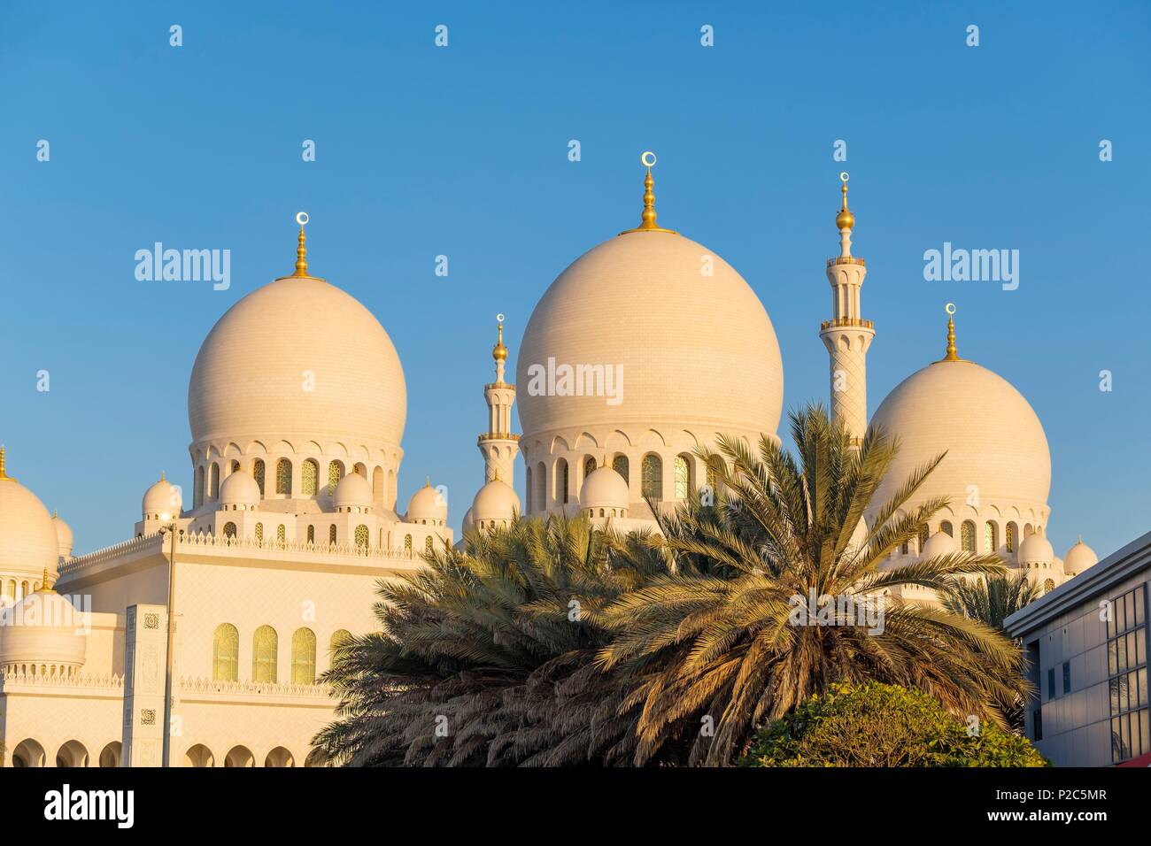 United Arab Emirates, Abu Dhabi, Sheikh Zayed Great Mosque, from the ...