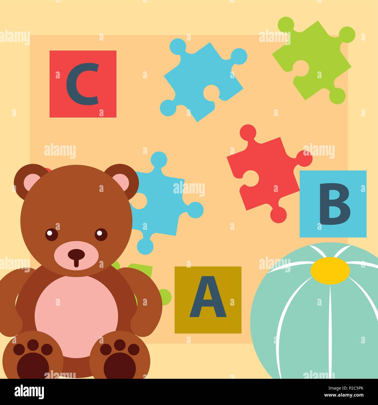 bear teddy ball blocks alphabet and puzzles toys Stock Vector Image ...