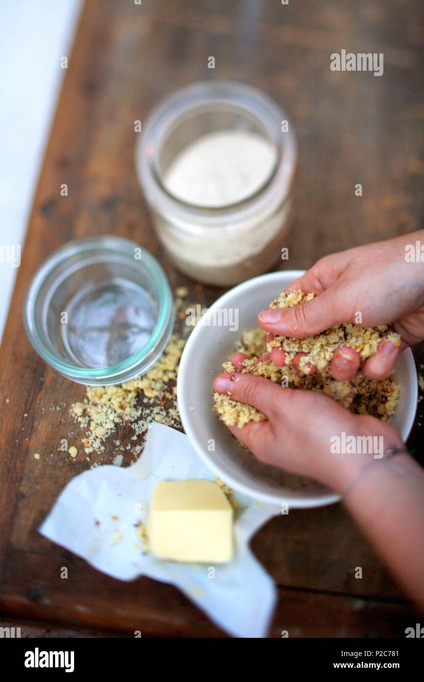 Crumble, preparation of the dough Stock Photo - Alamy