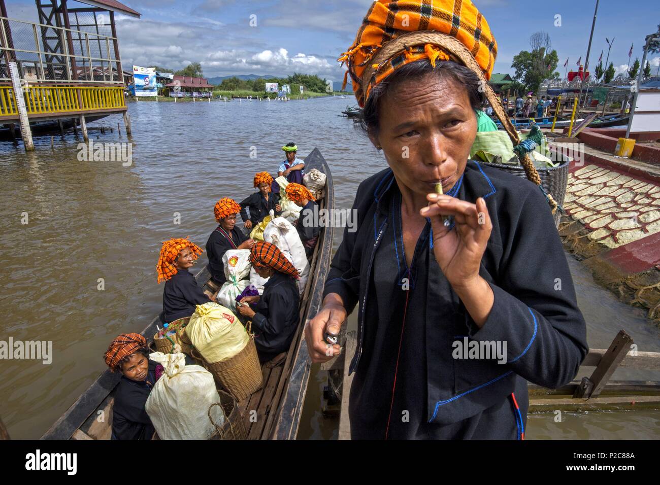 Myanmar, Shan State, Taunggyi District, Inle Lake, market day at Phaung ...