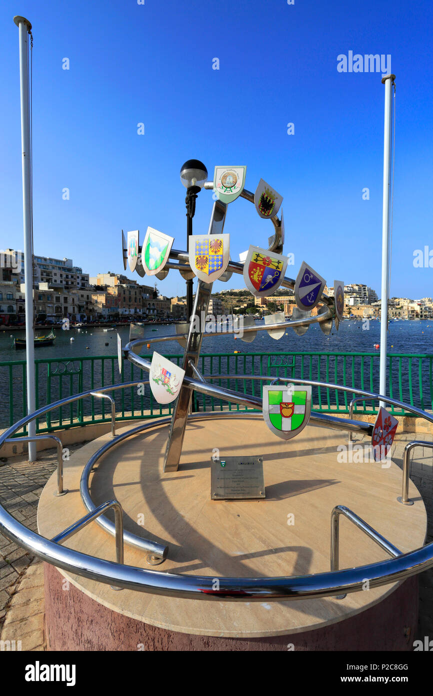 The European Douzelage town twinning sculpture, Marsascala town, south ...