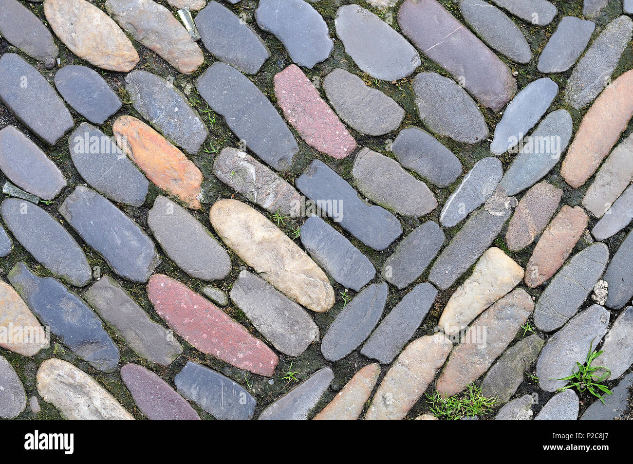 pavement of pedestrian zone in Freiburg, Germany, laid with small ...