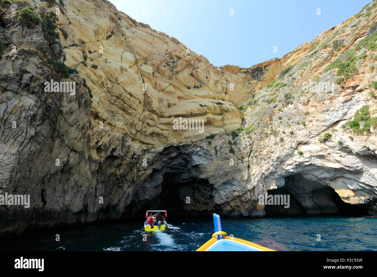 The Blue Grotto sea caves near the fishermen's harbour of Wied iz ...