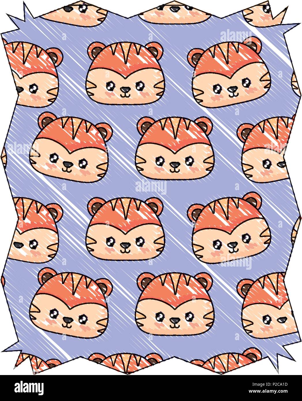 abstract frame with cute tigers pattern over white background, vector ...