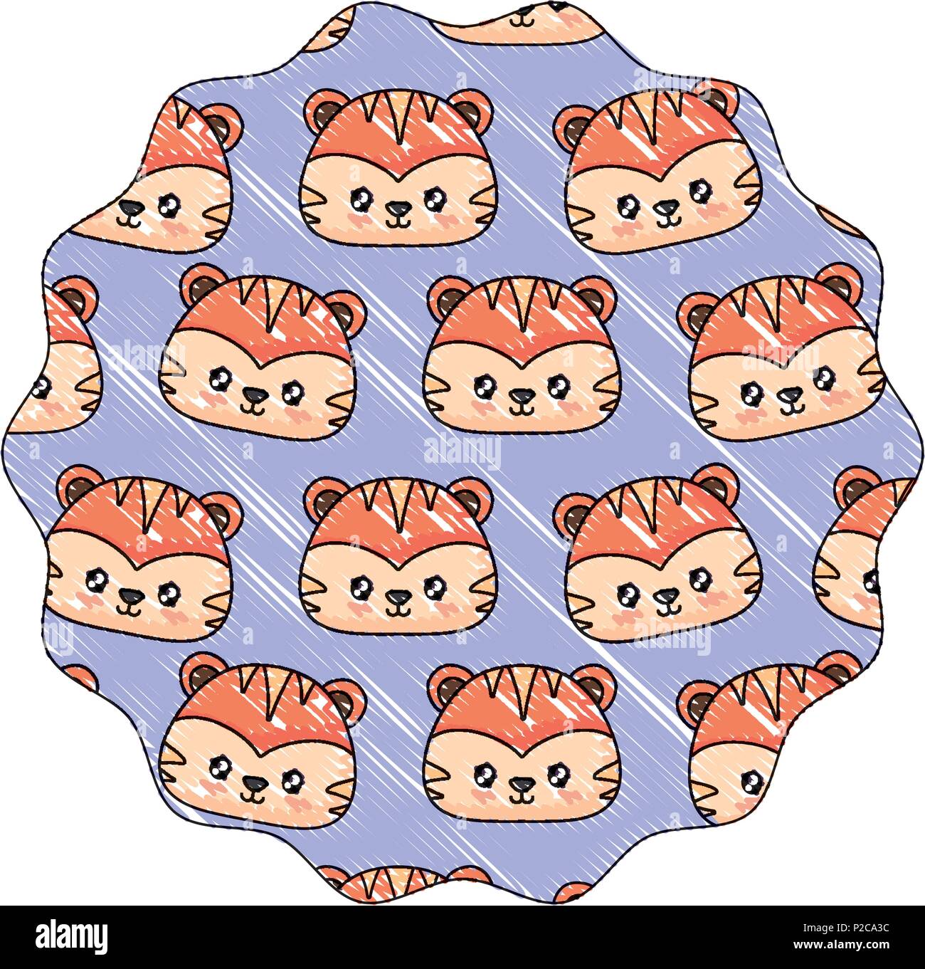 circular frame with cute tigers pattern over white background, vector ...