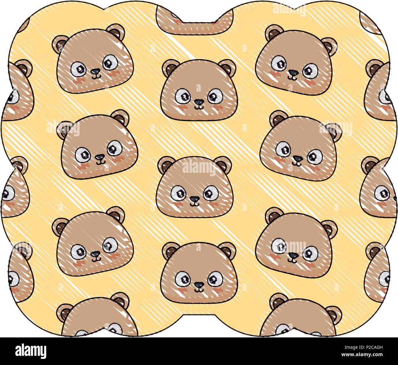 decorative frame with cute bear pattern over white background, vector ...