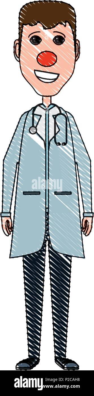 cartoon doctor with red nose and stethoscope over white background ...