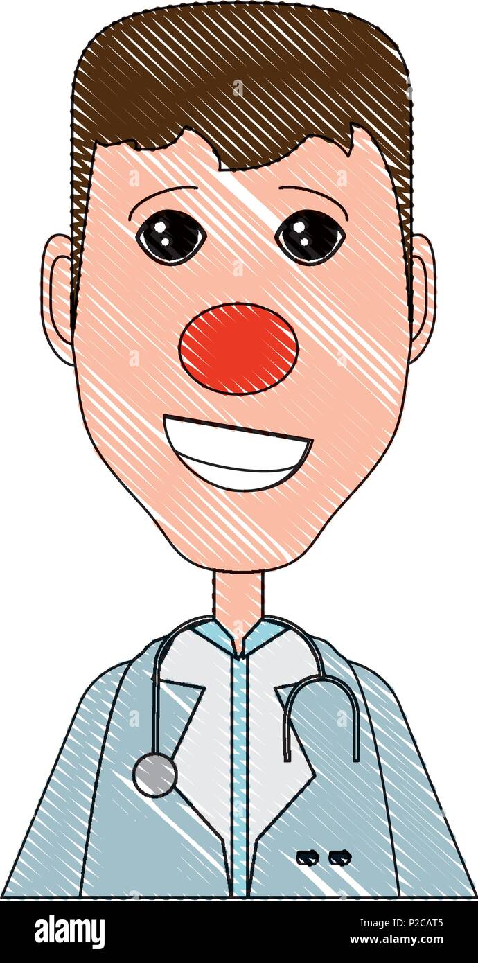 cartoon doctor with red nose and stethoscope over white background ...