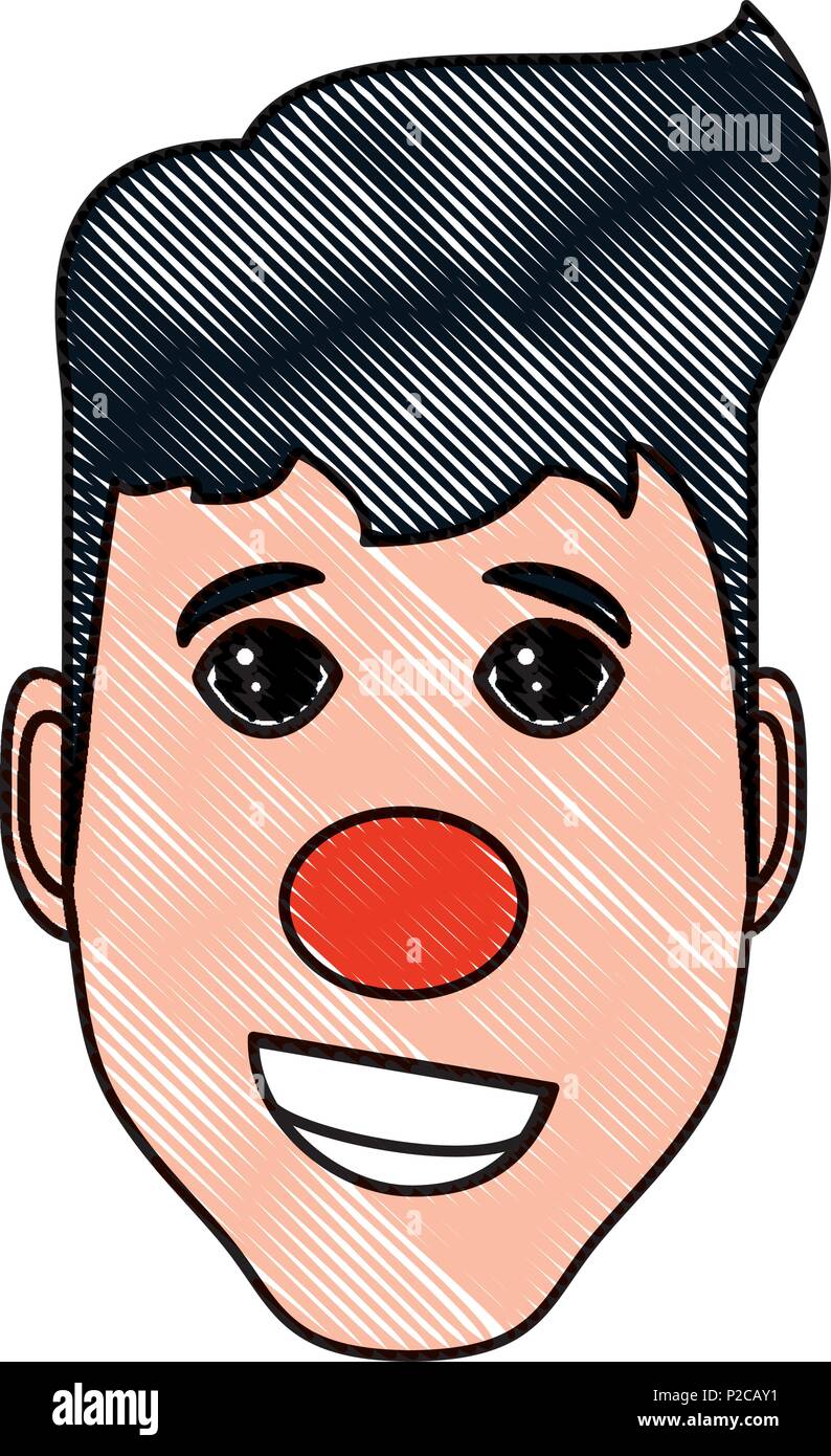 Cartoon man smiling with red nose icon over white background, vector ...