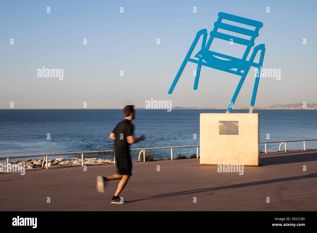 France, Alpes Maritimes, Nice, the SAB blue chair of the Nice artist ...