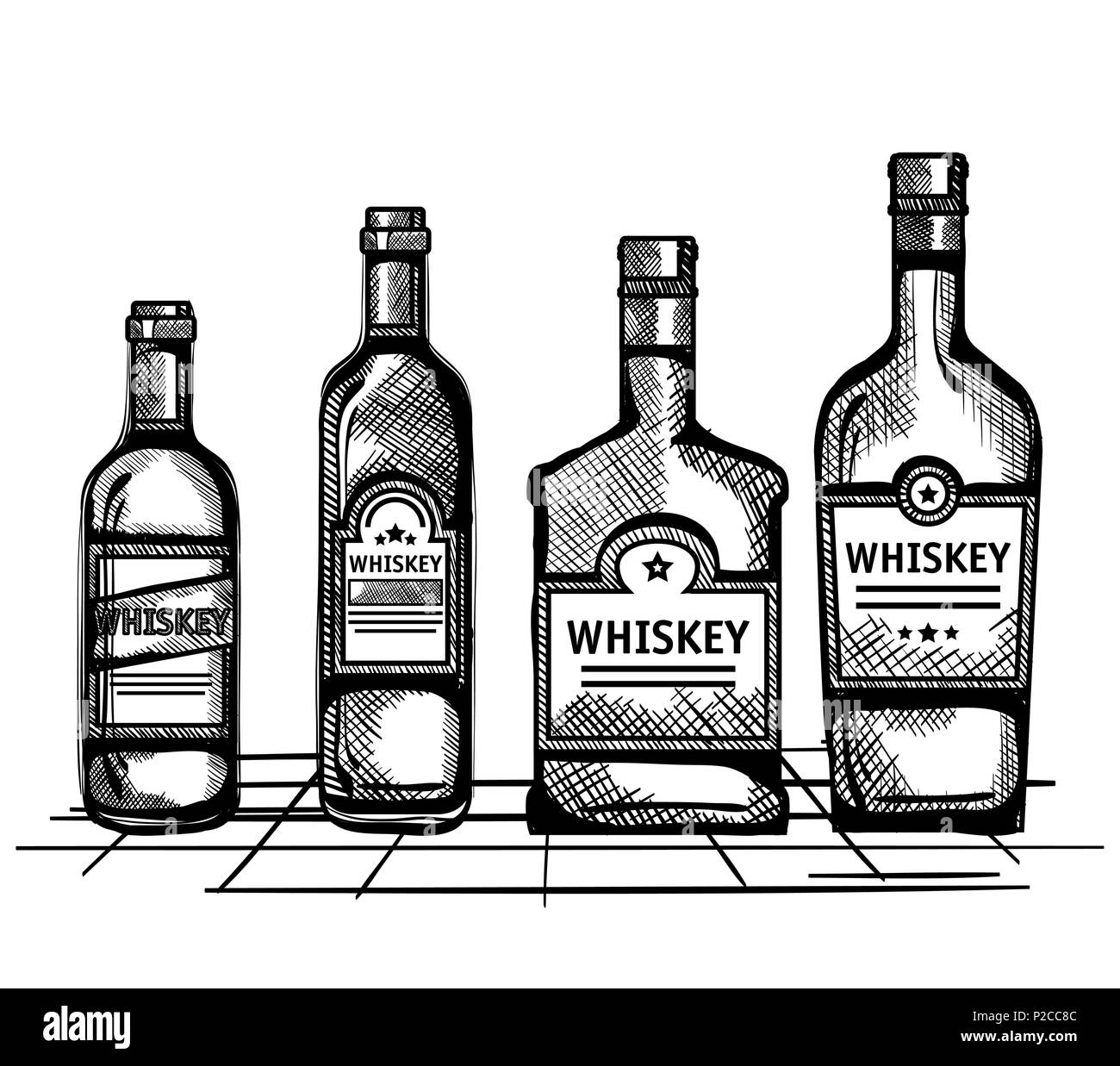 best whiskey set bottles drawn Stock Vector Image & Art - Alamy