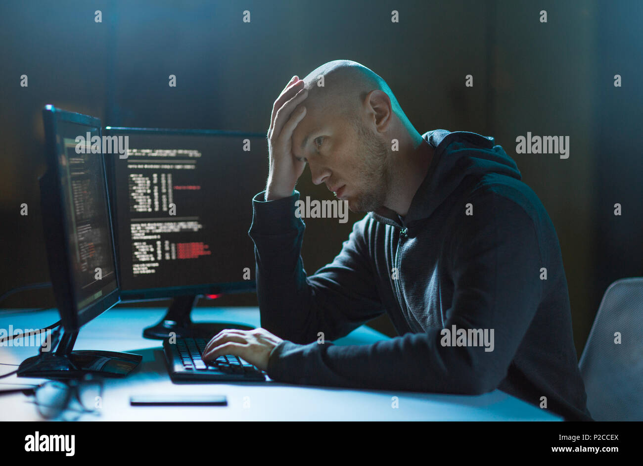 hacker having problem with computer cyber attack Stock Photo - Alamy