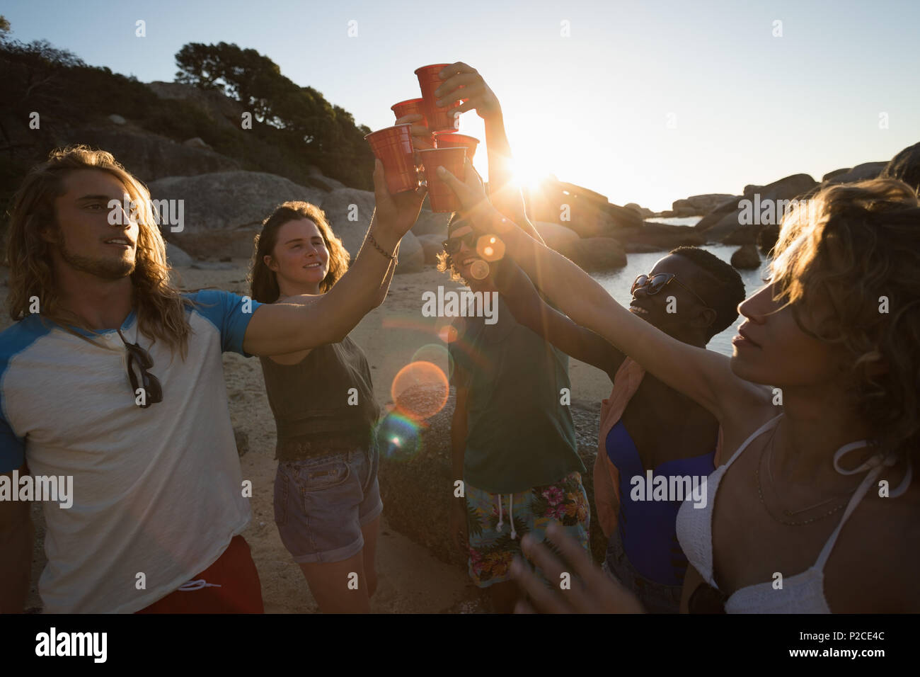 Group friends female beach and drink hi-res stock photography and ...