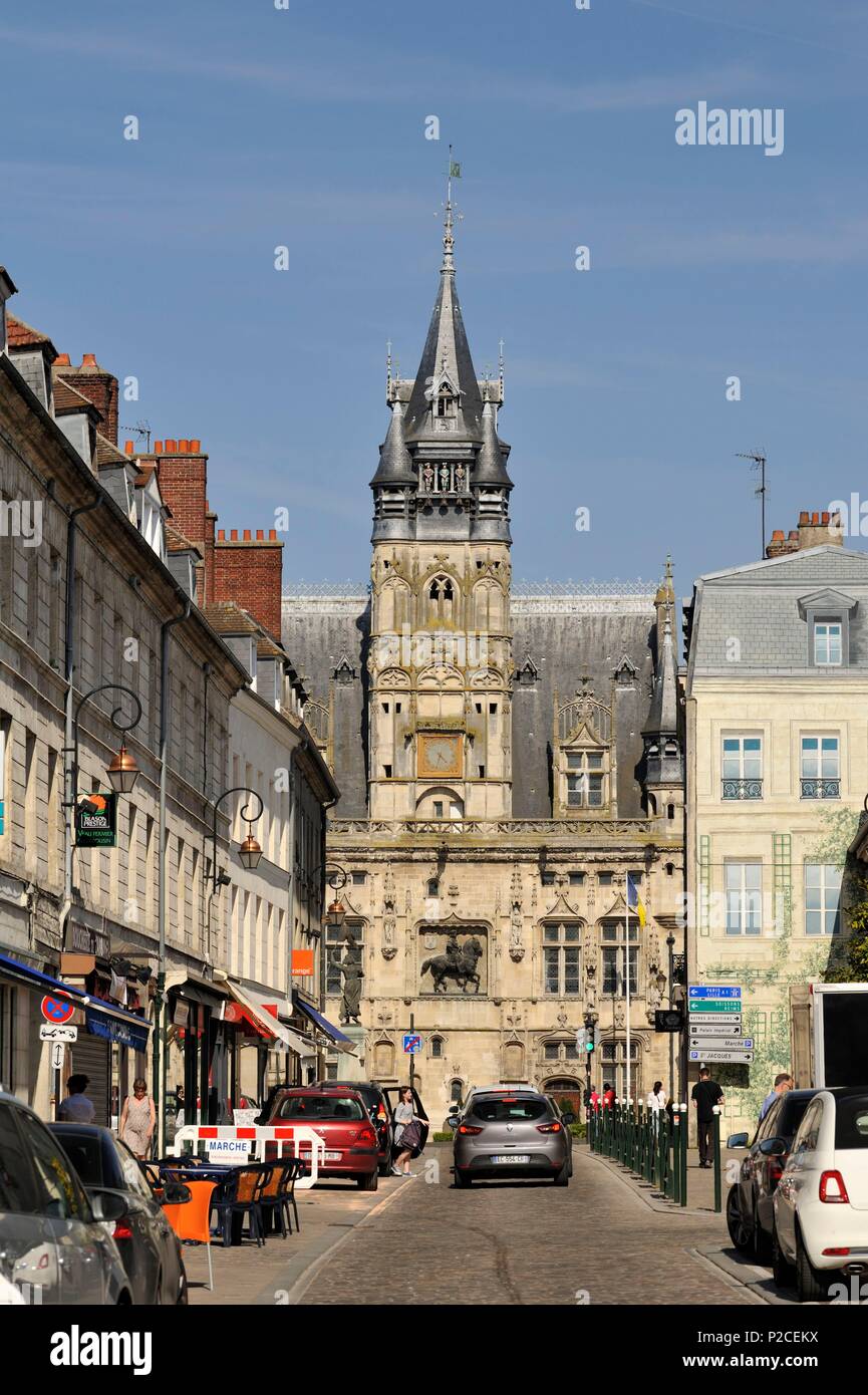 France, Oise, Compiegne, Place de l'Hotel de Ville, street to the Town ...