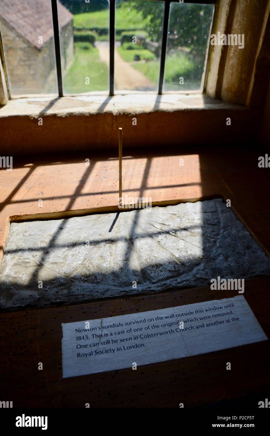 Sundial in window at Woolsthorpe Manor, Lincolnshire, England ...